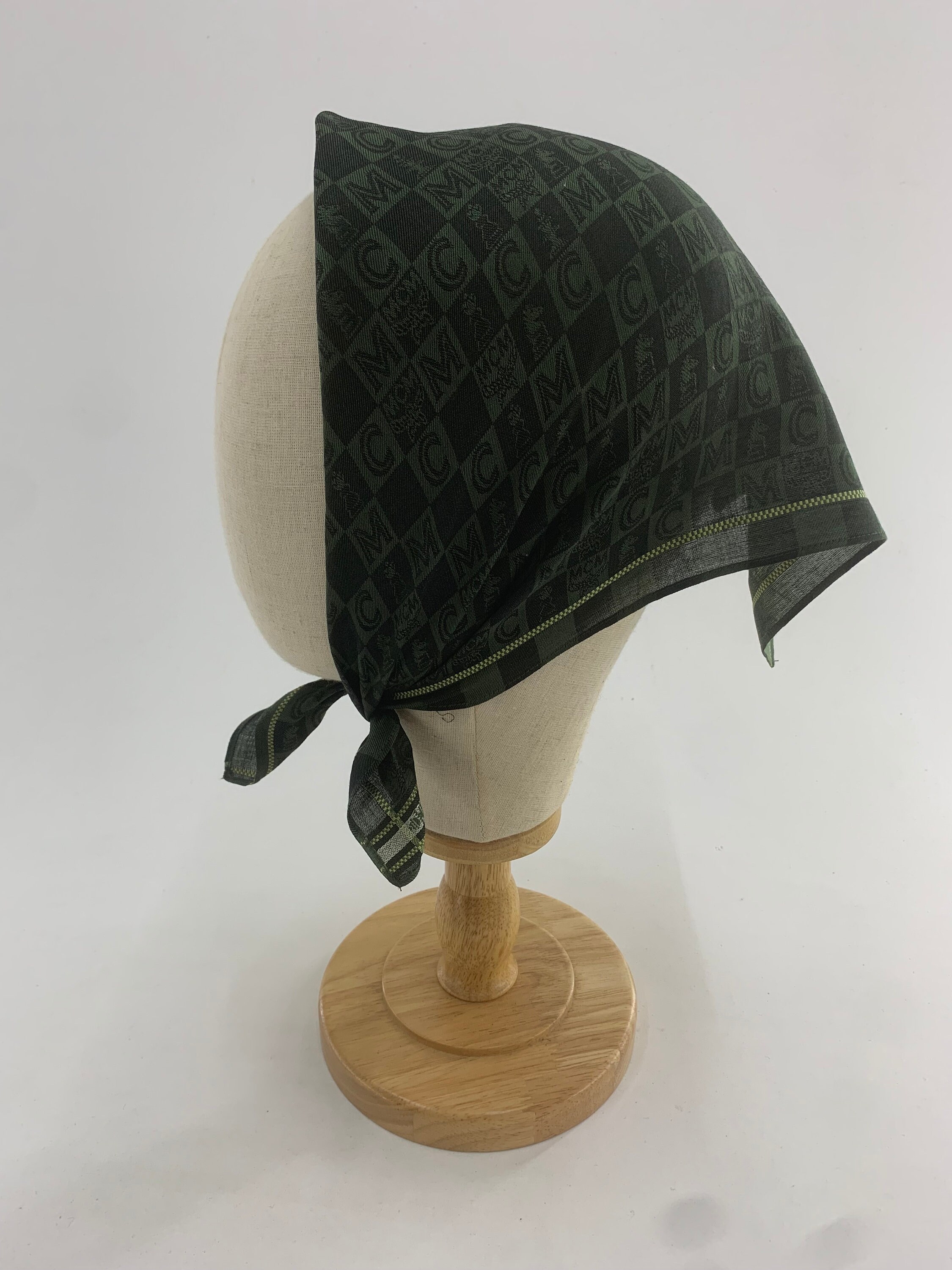 Vintage MCM Authentic Green Scarf Babushka Handkerchief Bandana Mini ...
