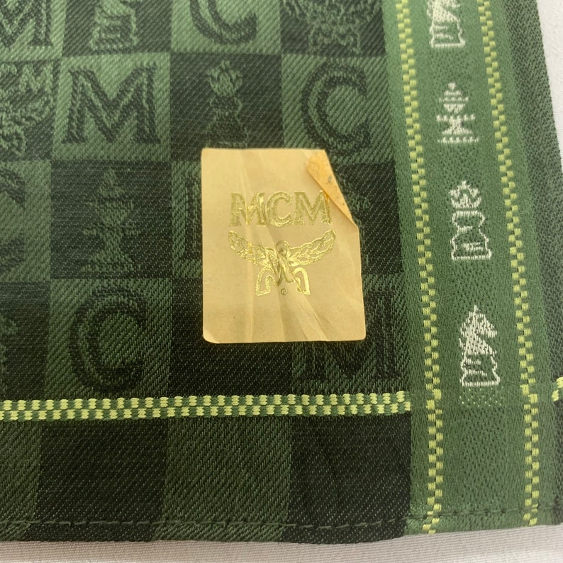 Vintage MCM Authentic Green Scarf Babushka Handkerchief Bandana Mini ...