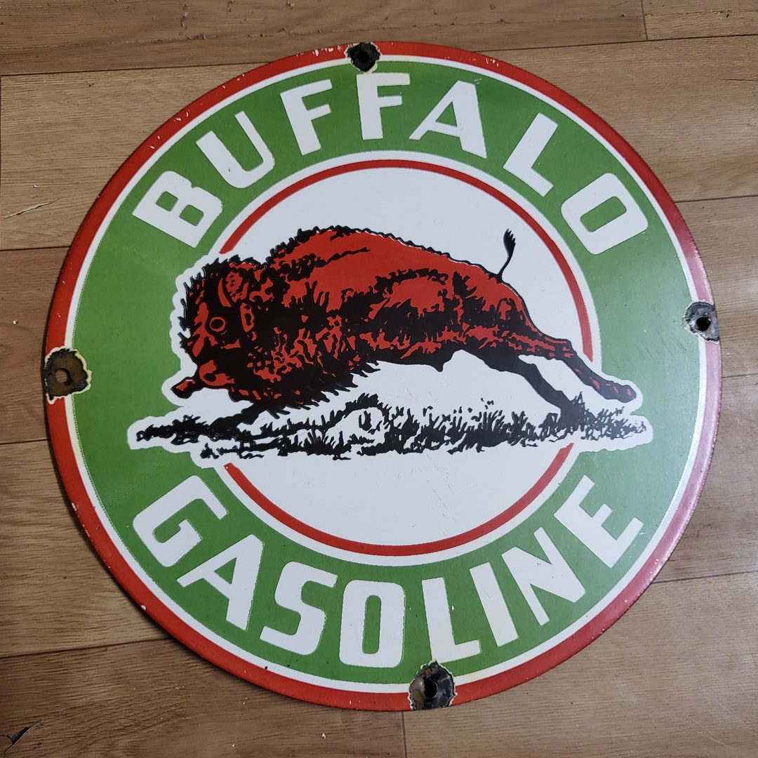 Pre-owned Buffalo Gasoline Porcelain Enamel Sign 12 Inches - Etsy