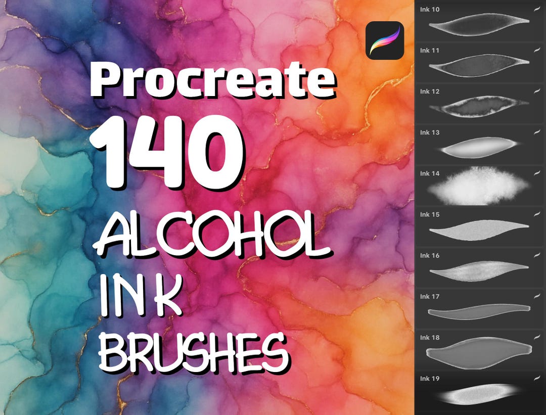 140 Ink Brushes for Procreate, Alcohol Ink Brushset, Blur Stamps ...