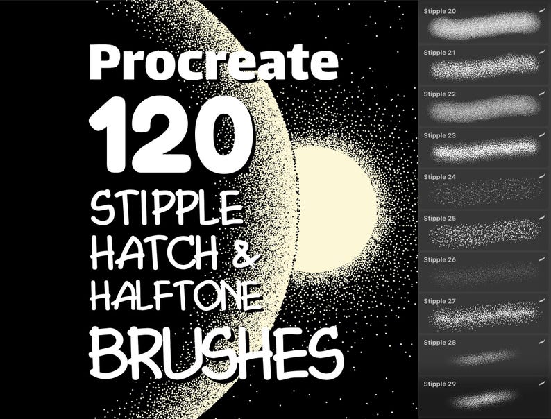 150 Voluminous Brushes for Procreate, Stipple Halftone & Hatch Effects ...