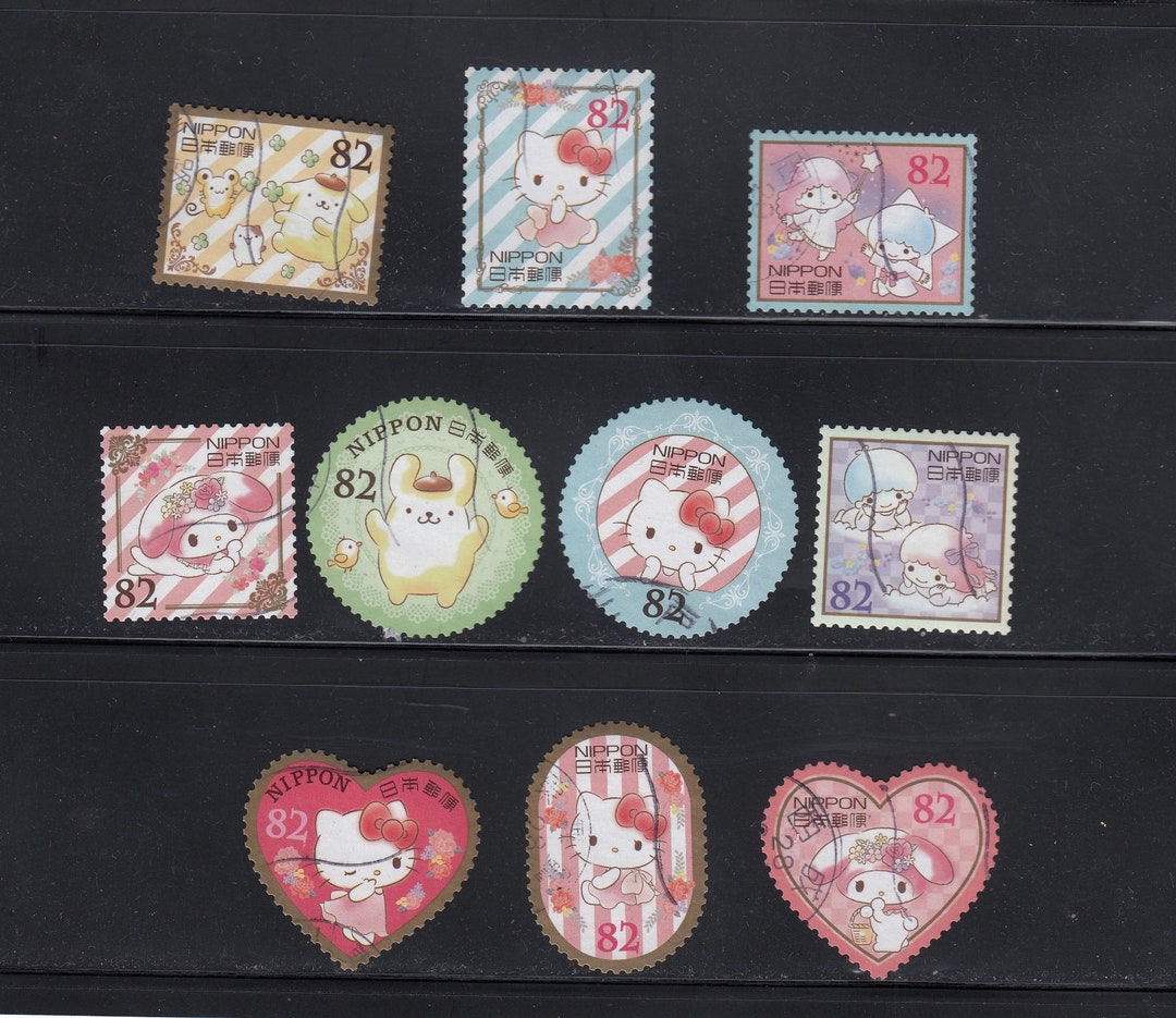 Japanese Used Postage Stamps Mixture With "hello Kitty" off Paper - for ...