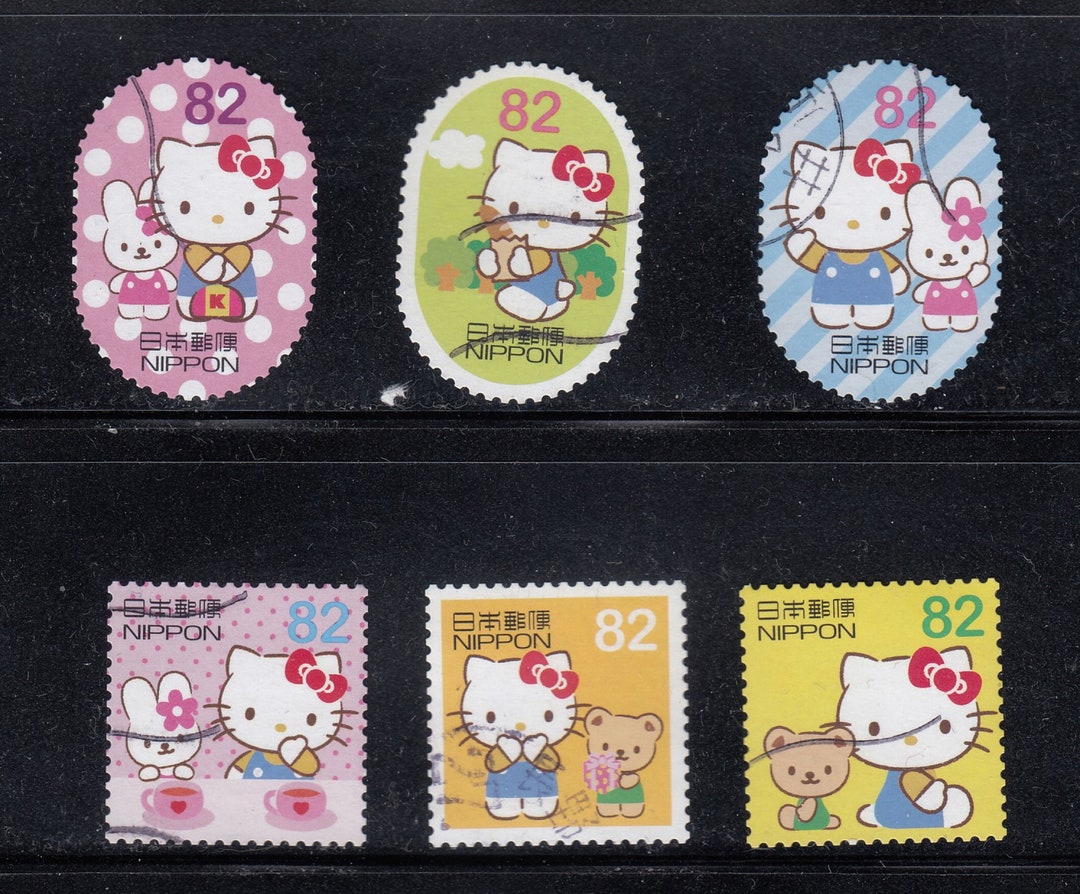 Japanese Used Postage Stamps Mixture With hello Kitty off Paper for ...