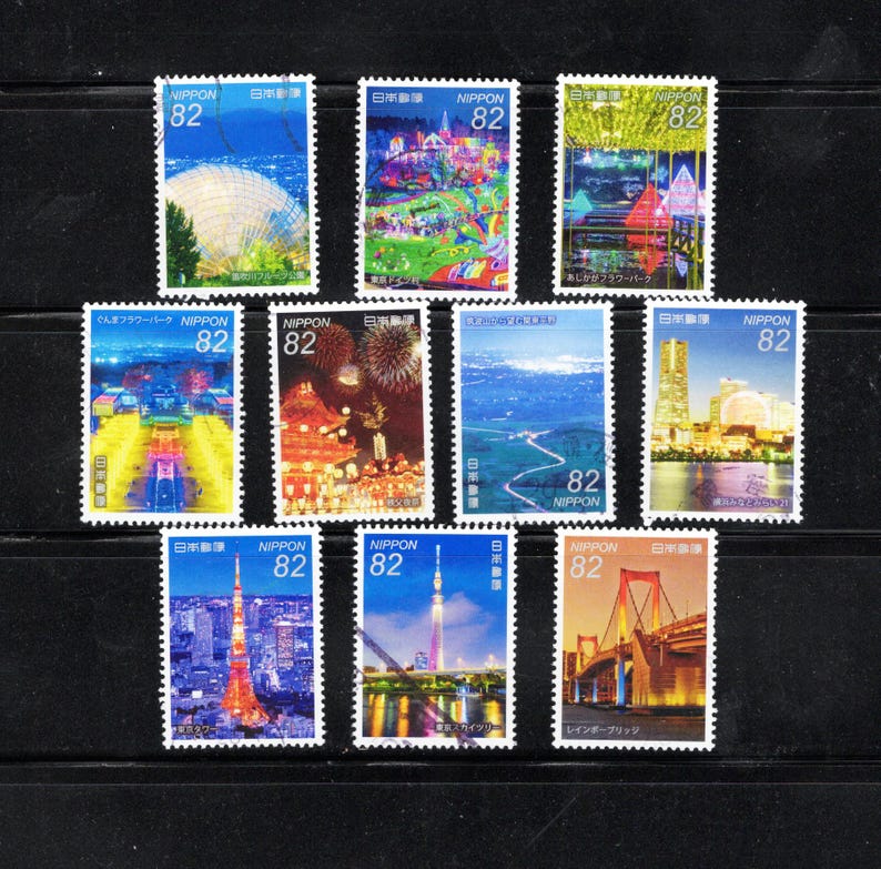 Japanese Night & Fuji Mountain Views, Used JAPAN Postage Stamps - Etsy