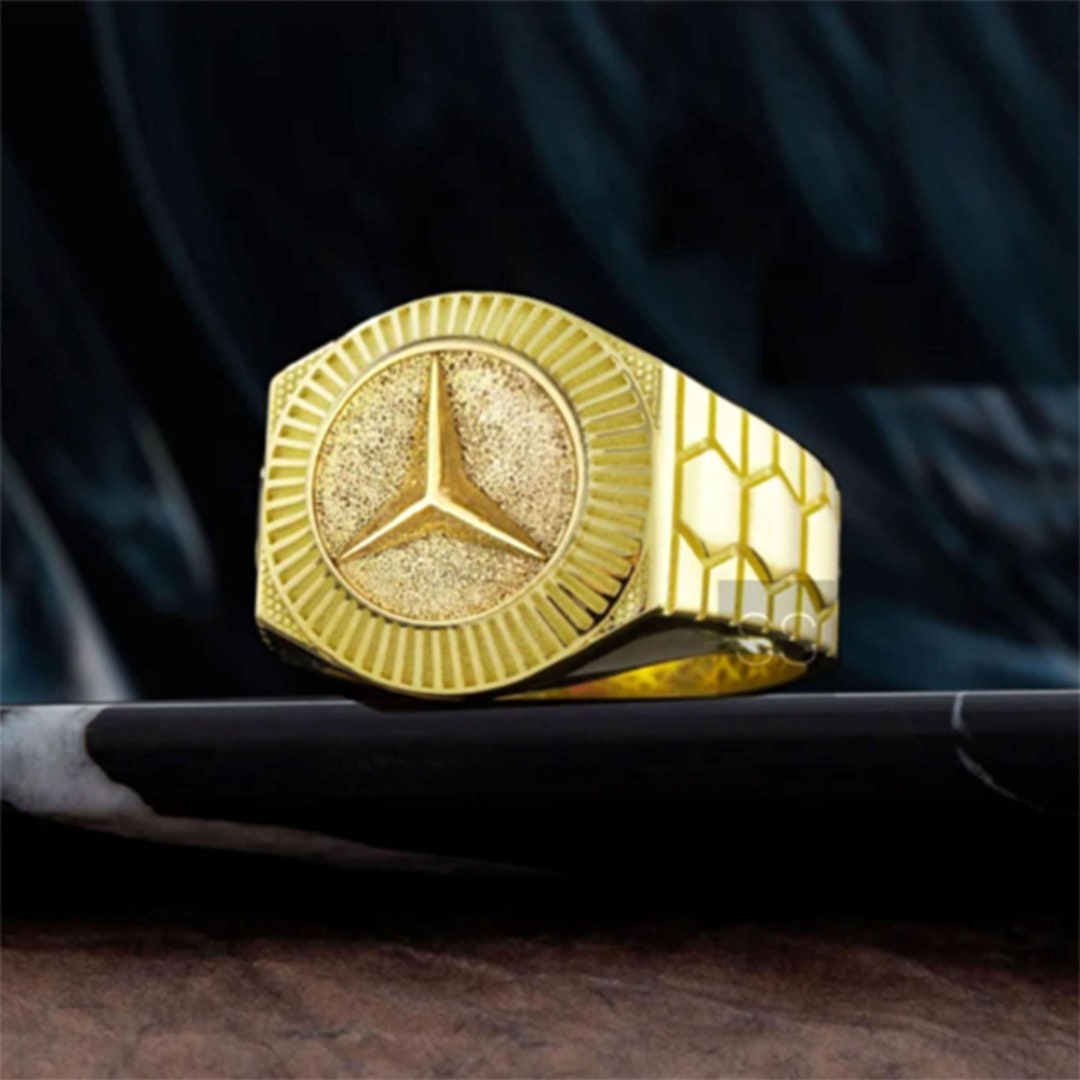 Gold 3D Mercedes Benz Signet Ring 925 Sterling Silver - Etsy UK