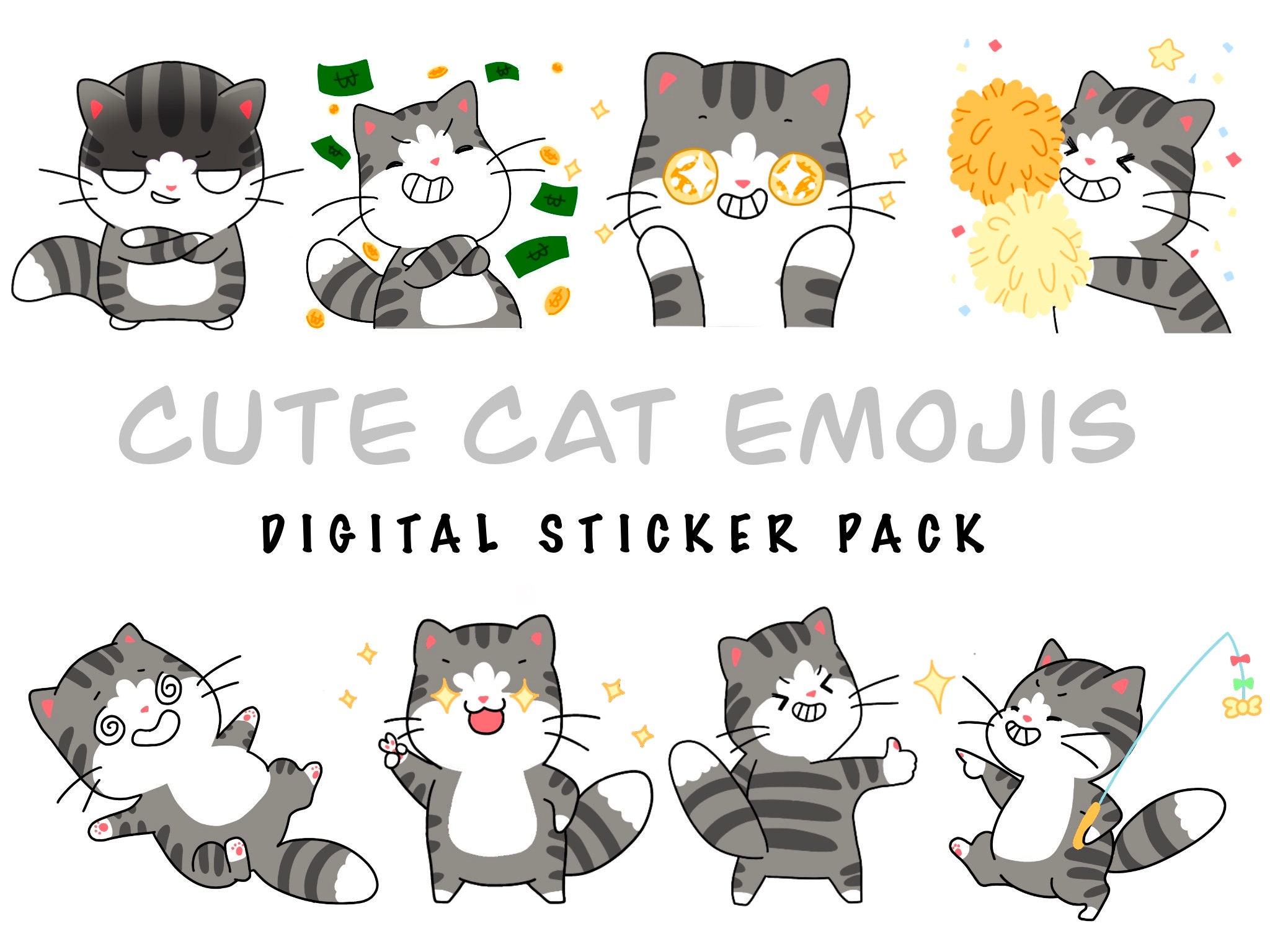 Cute Cat Emoji Digital Sticker Pack - Etsy