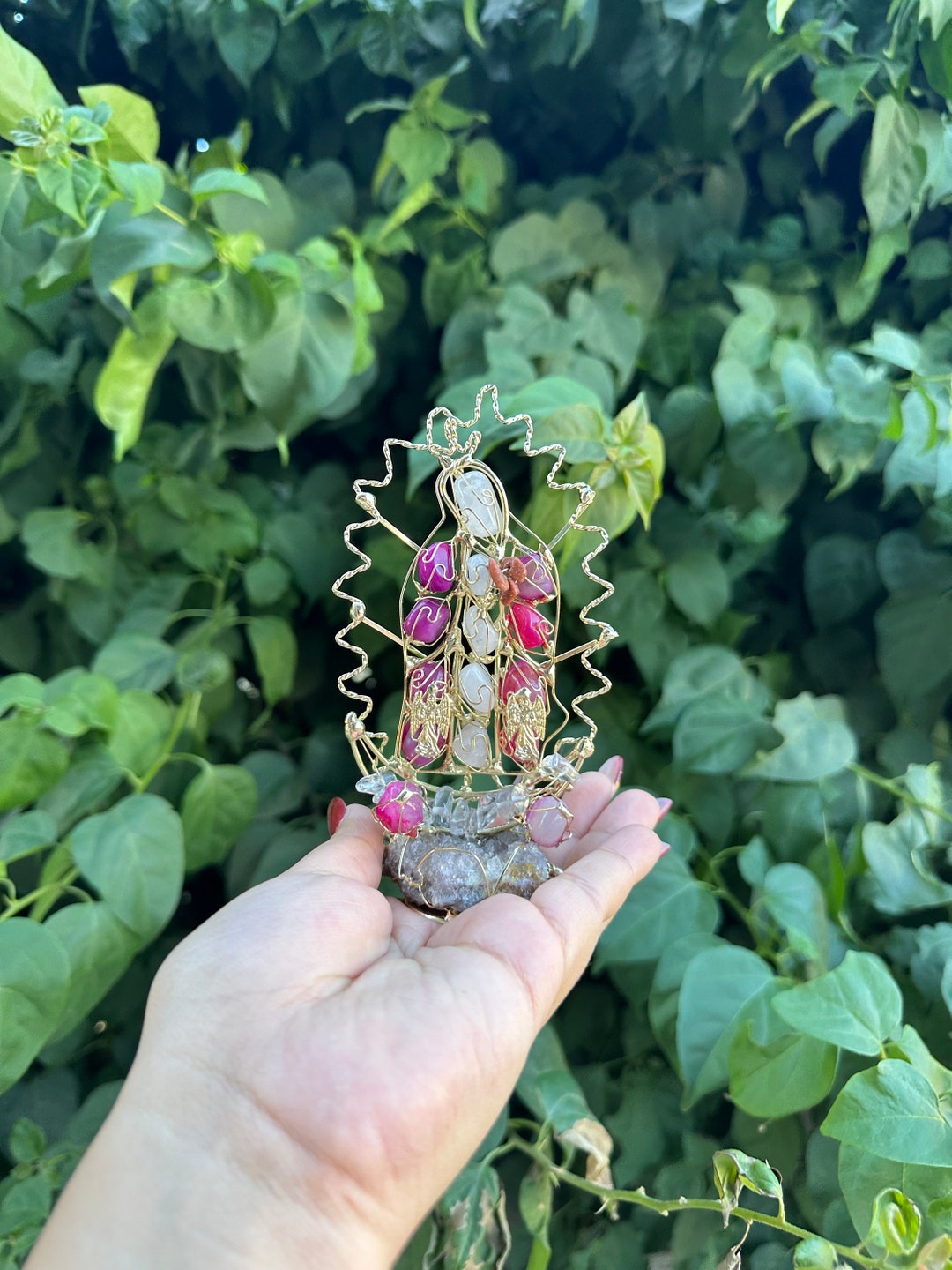 Virgencita De Guadalupe Pink Agata & Rose Quartz M - Etsy
