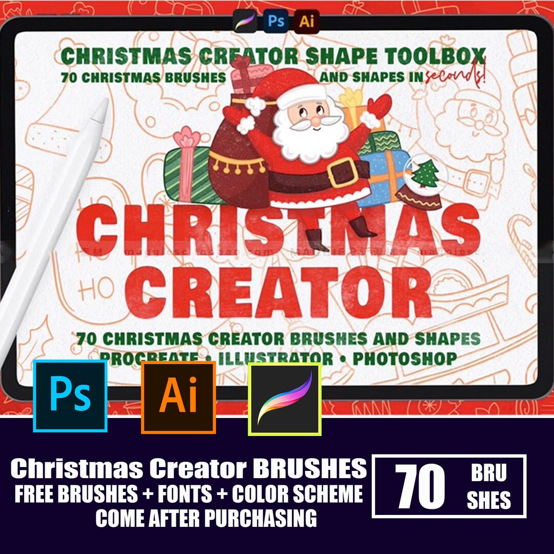 70 Christmas Photoshop Brushes: Holiday Design Elements (digital ...