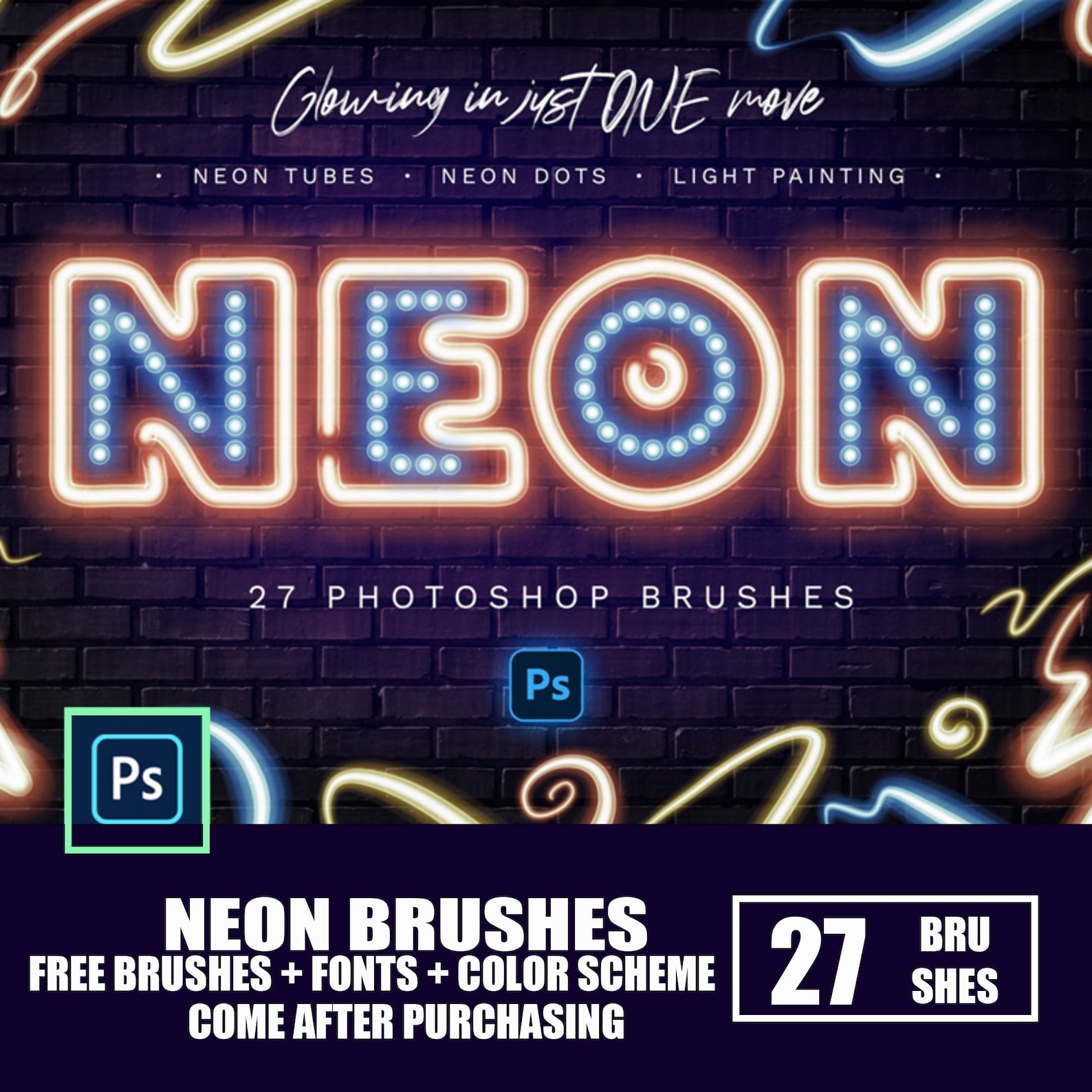 Neon Brushes/ Photoshop Brushes/ PS Brushes/brush Set/ Digital Art ...