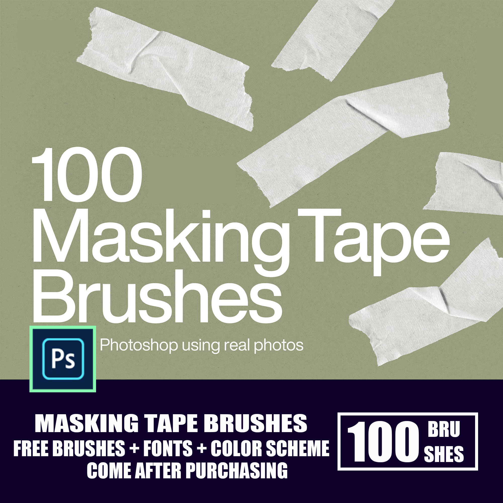 100 Masking Tape Photoshop Brushes/ Made by Using Real Photos/ Ultimate ...