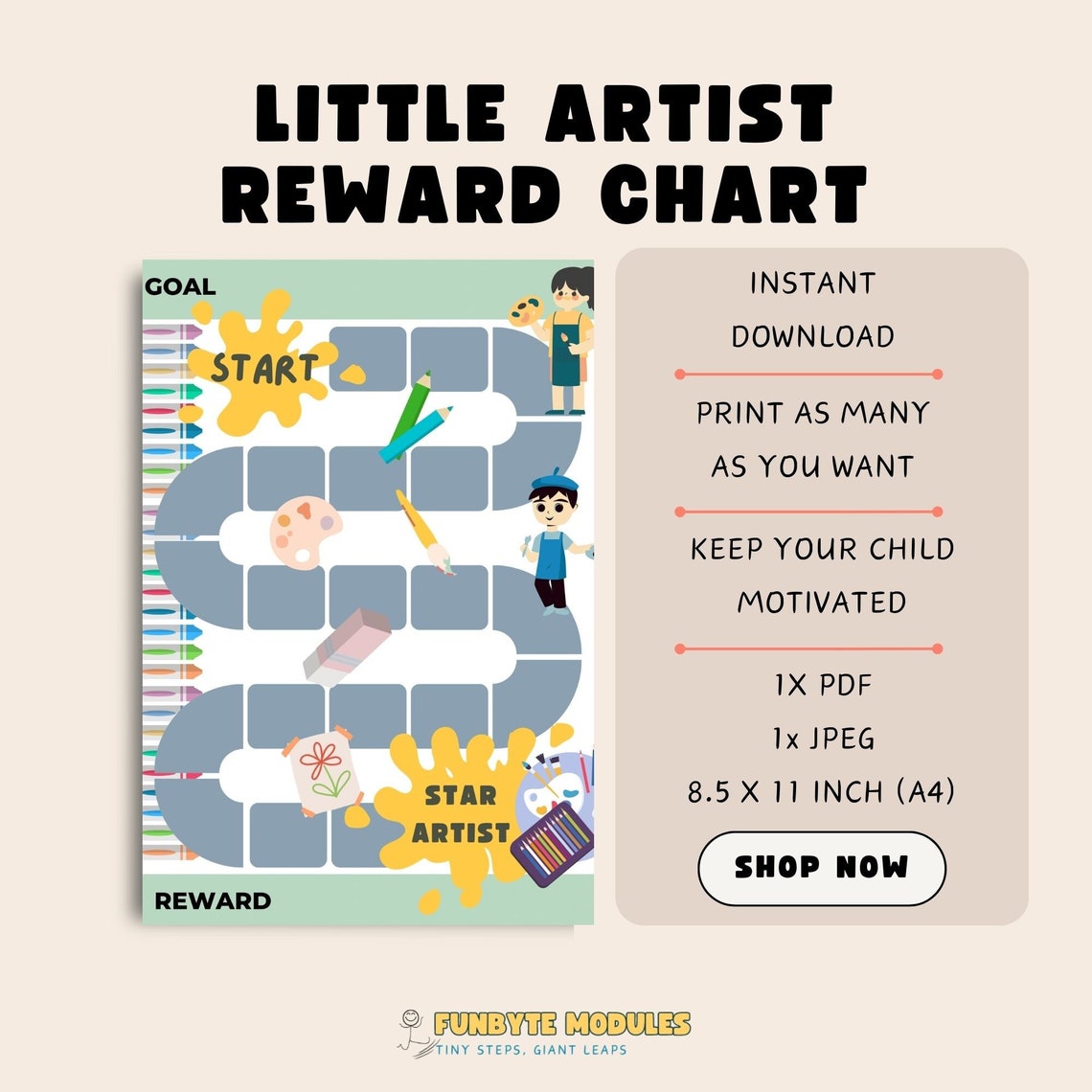 Little Artist Reward Chart Printable Art Practice Instant Download ...