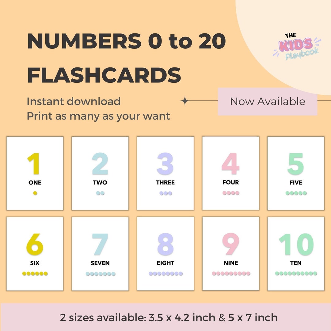Number 1 to 20 Flash Cards Learning Kindergarten Preschool Activity ...