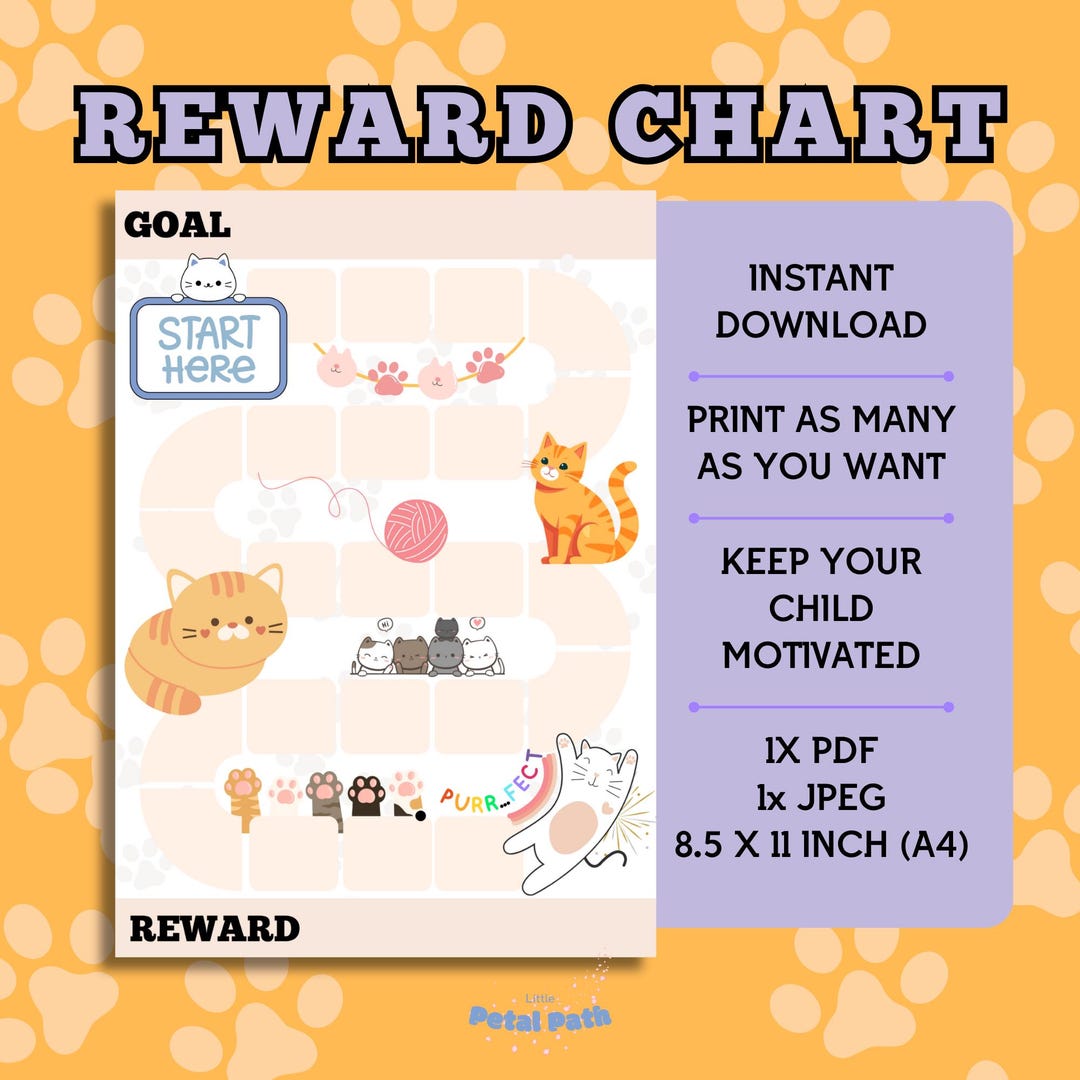 Cat Reward Chart Printable | Cat Kids Behavior Chart | Instant Download ...