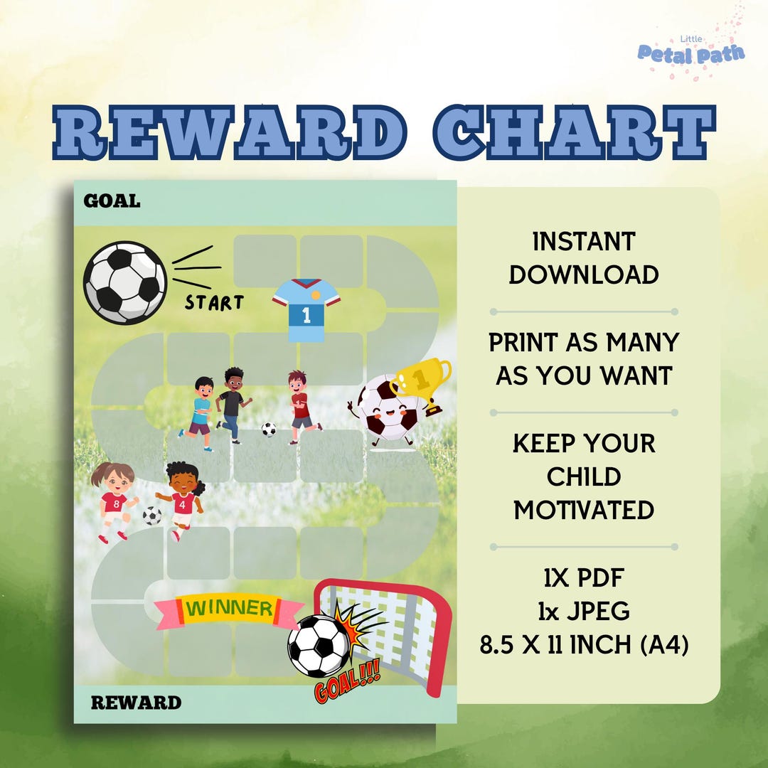 Soccer Reward Chart Printable | Soccer Kids Behavior Chart | Instant ...