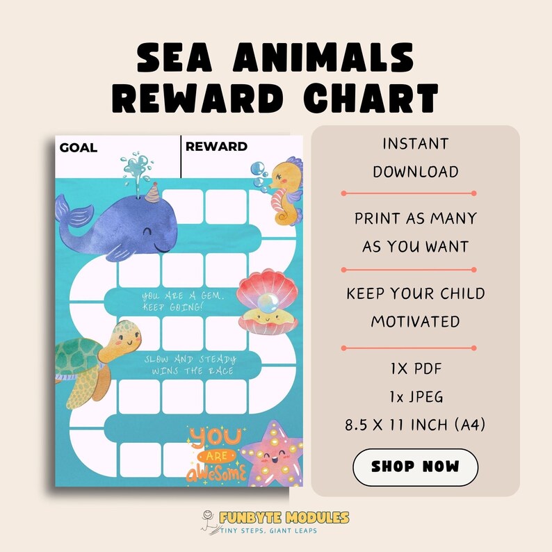 Sea Animals Reward Chart Printable Sea Animals Kids Behavior Chart ...