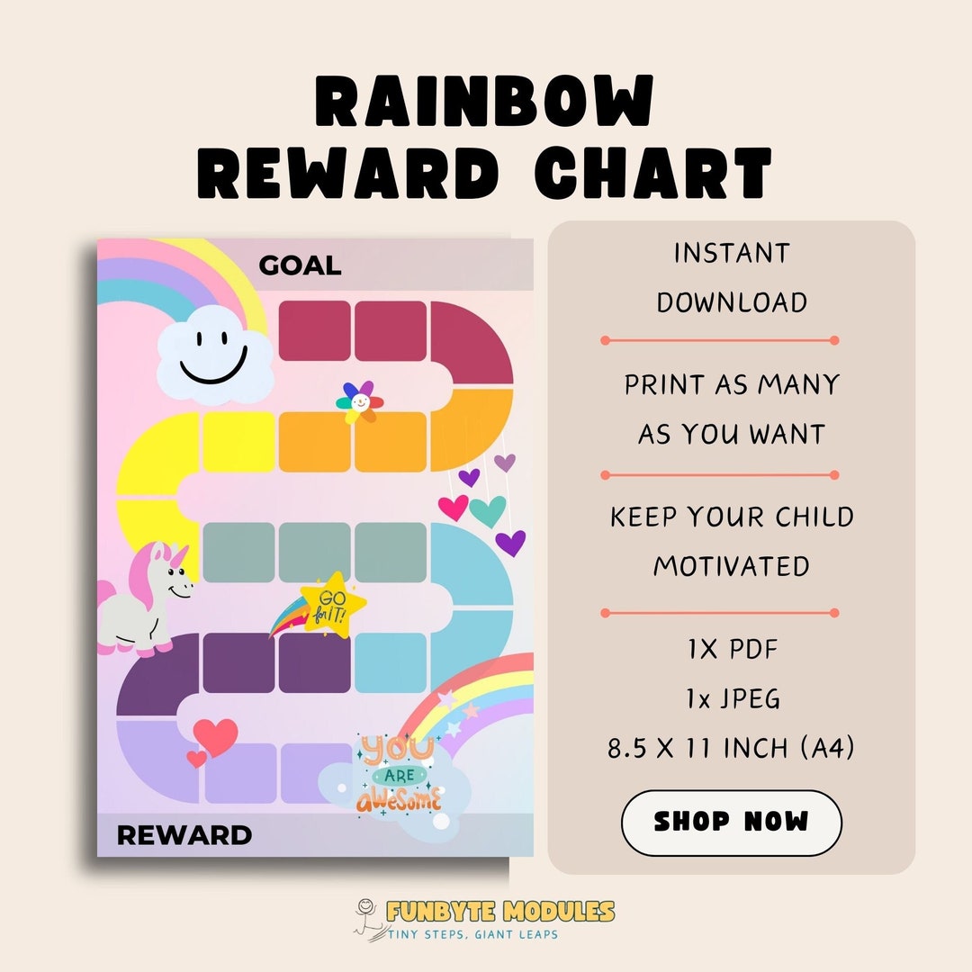 Rainbow Reward Chart Printable Rainbow Kids Behavior Chart Instant ...