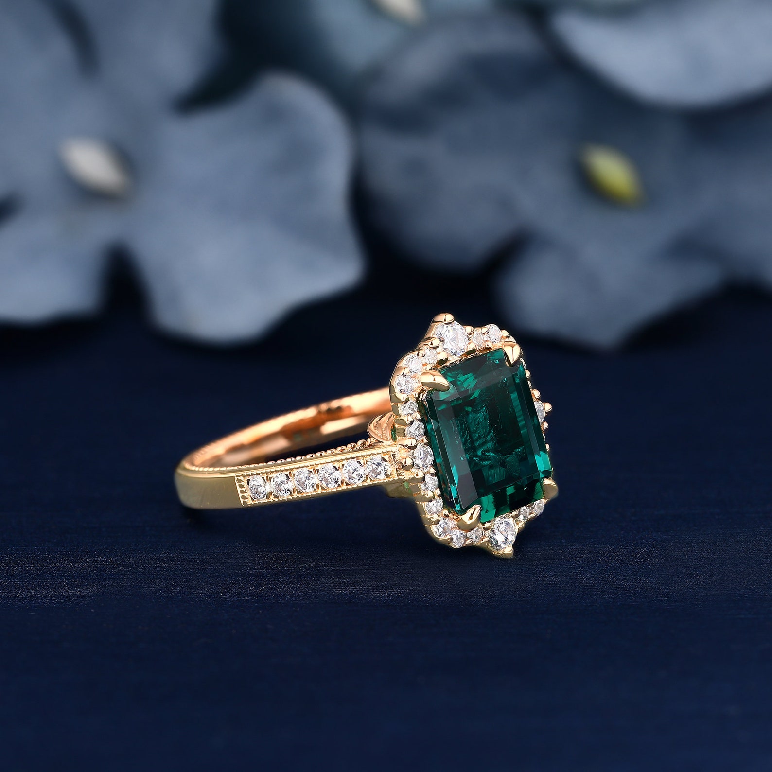Emerald Cut Green Lab Created Emerald K Solid Gold Ring Promise Gifts ...