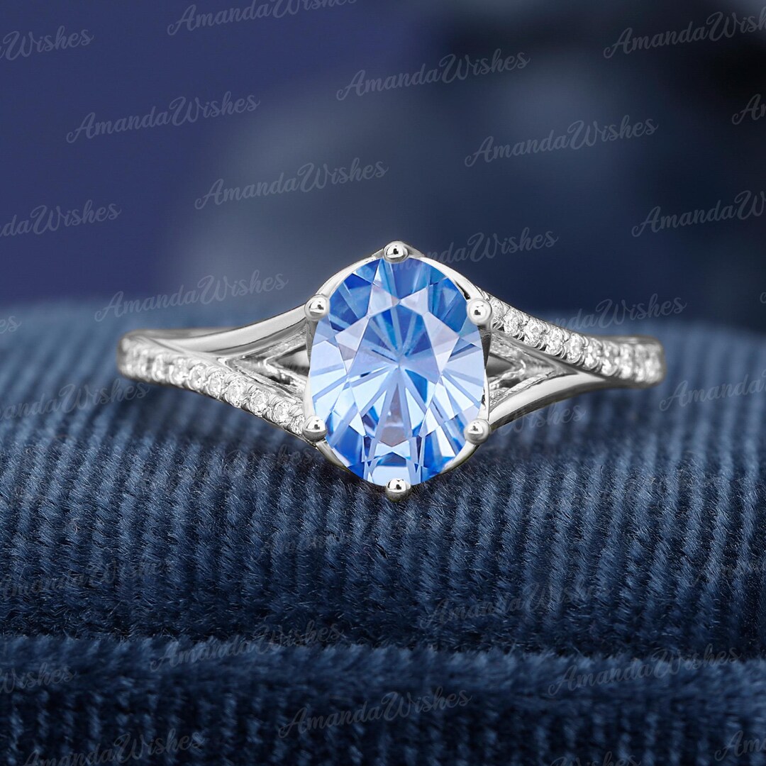 Unique Firework Cut Lab Blue Sapphire Engagement Ring Solid Gold Bridal ...