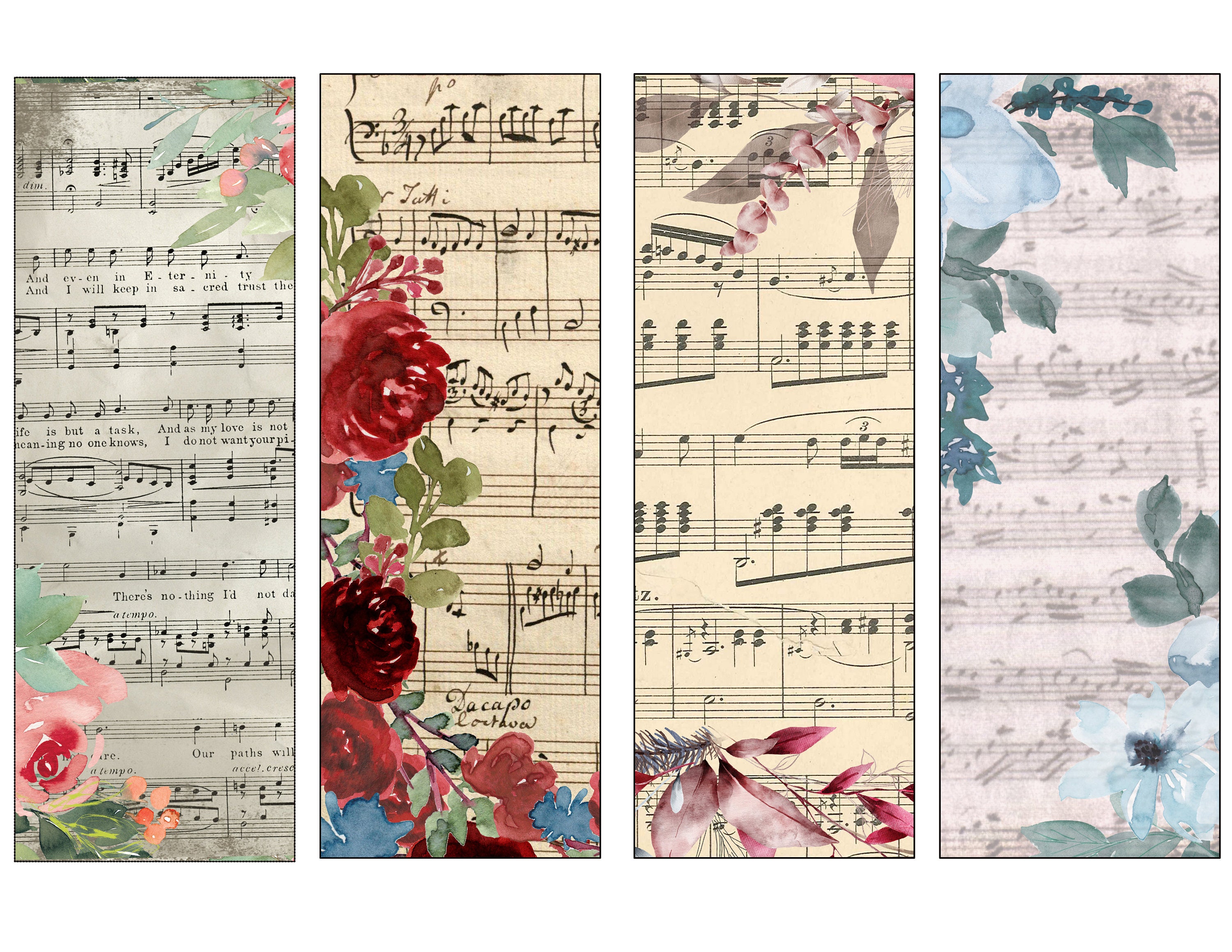 40 Floral Printable Bookmarks | 7X2 Size | Assorted Colors and Patterns ...