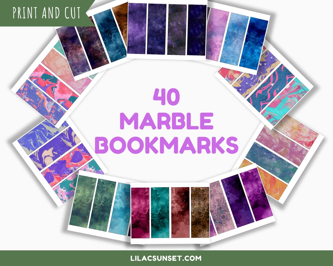 40 Marble Printable Bookmarks 7X2 Size Assorted Colors and - Etsy