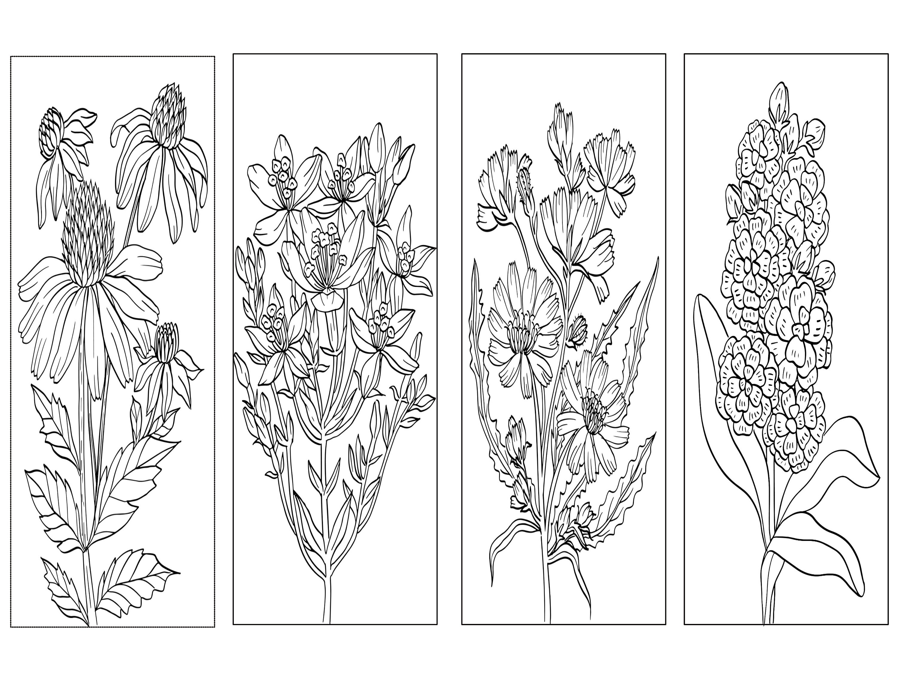 24 Floral Coloring Printable Bookmarks | 7X2 Size | Instant Digital ...