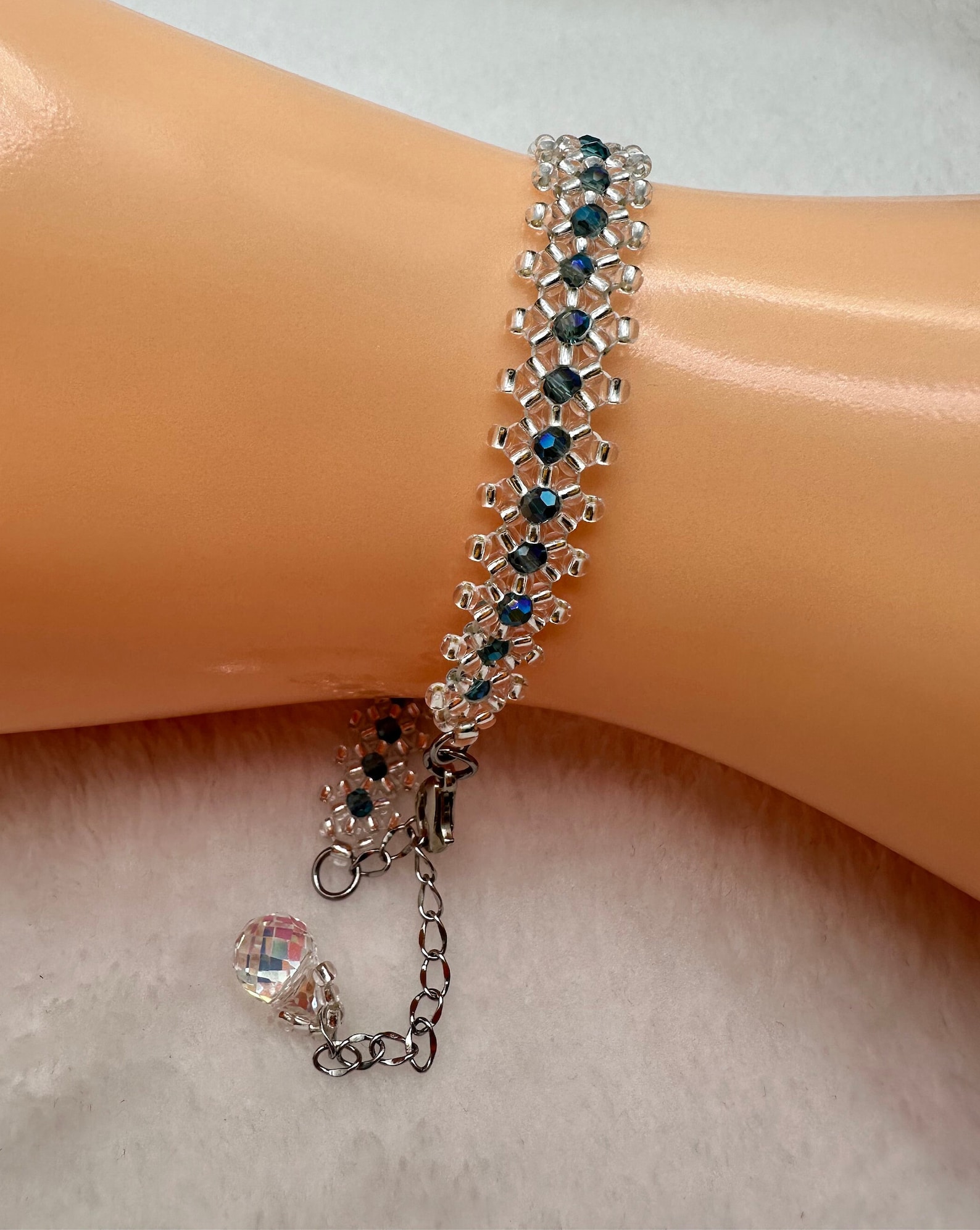 Handmade Woven Hubble Stitch Crystal and Seed Bead Bracelet With ...