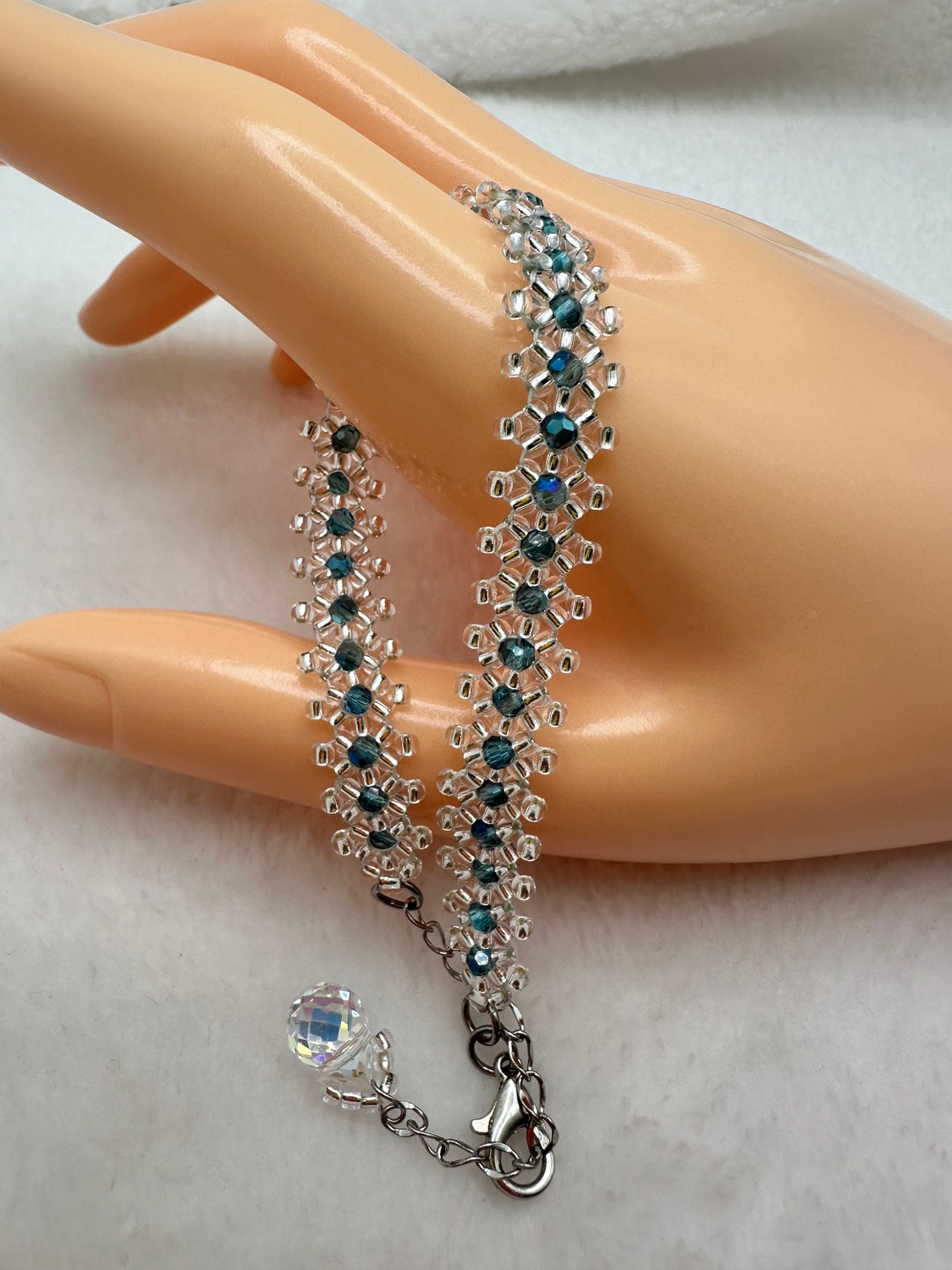 Handmade Woven Hubble Stitch Crystal and Seed Bead Bracelet With ...