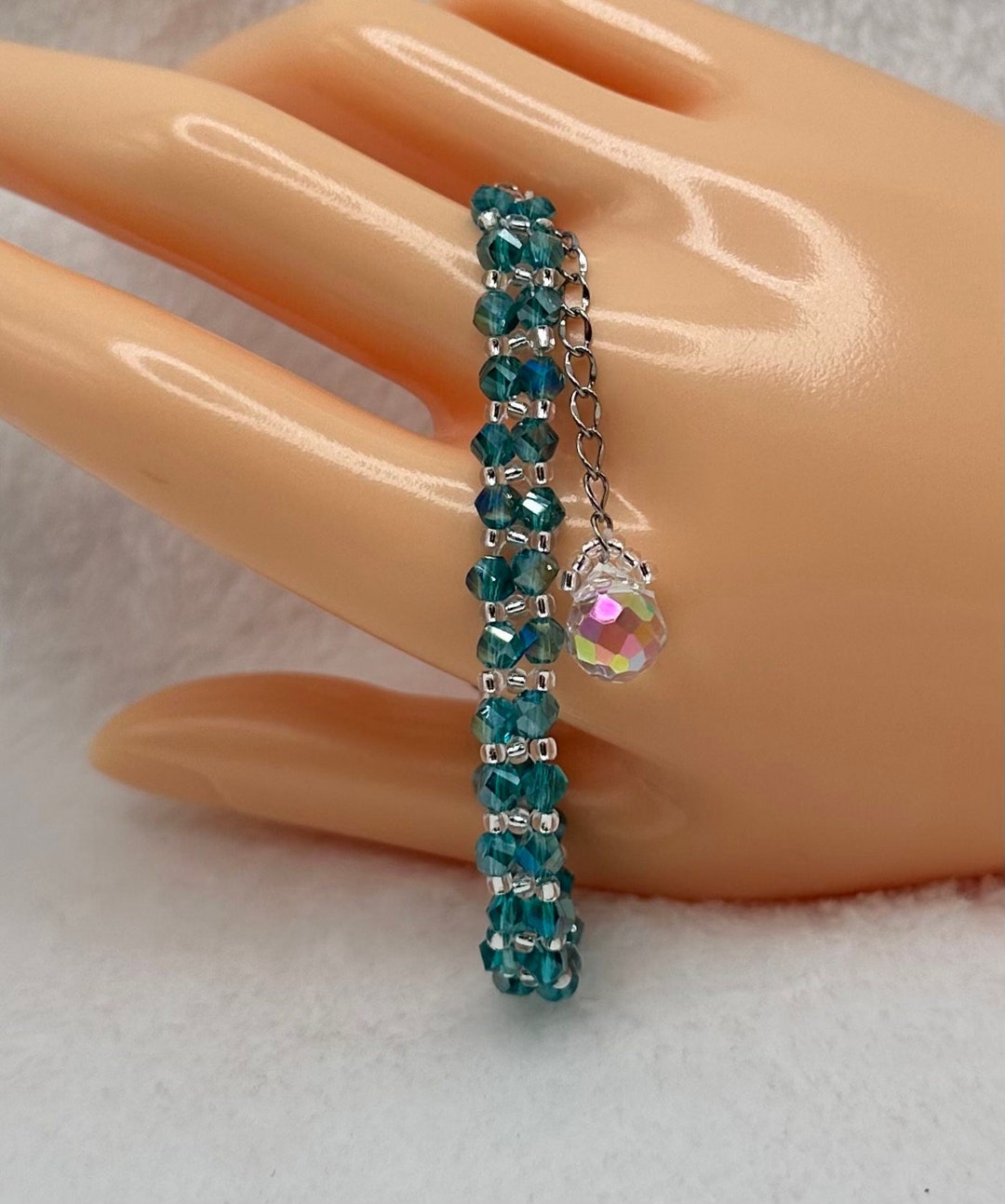 Blue Zircon AB Helix Crystal and White Gold/silver Tone Toho Seed Beads ...