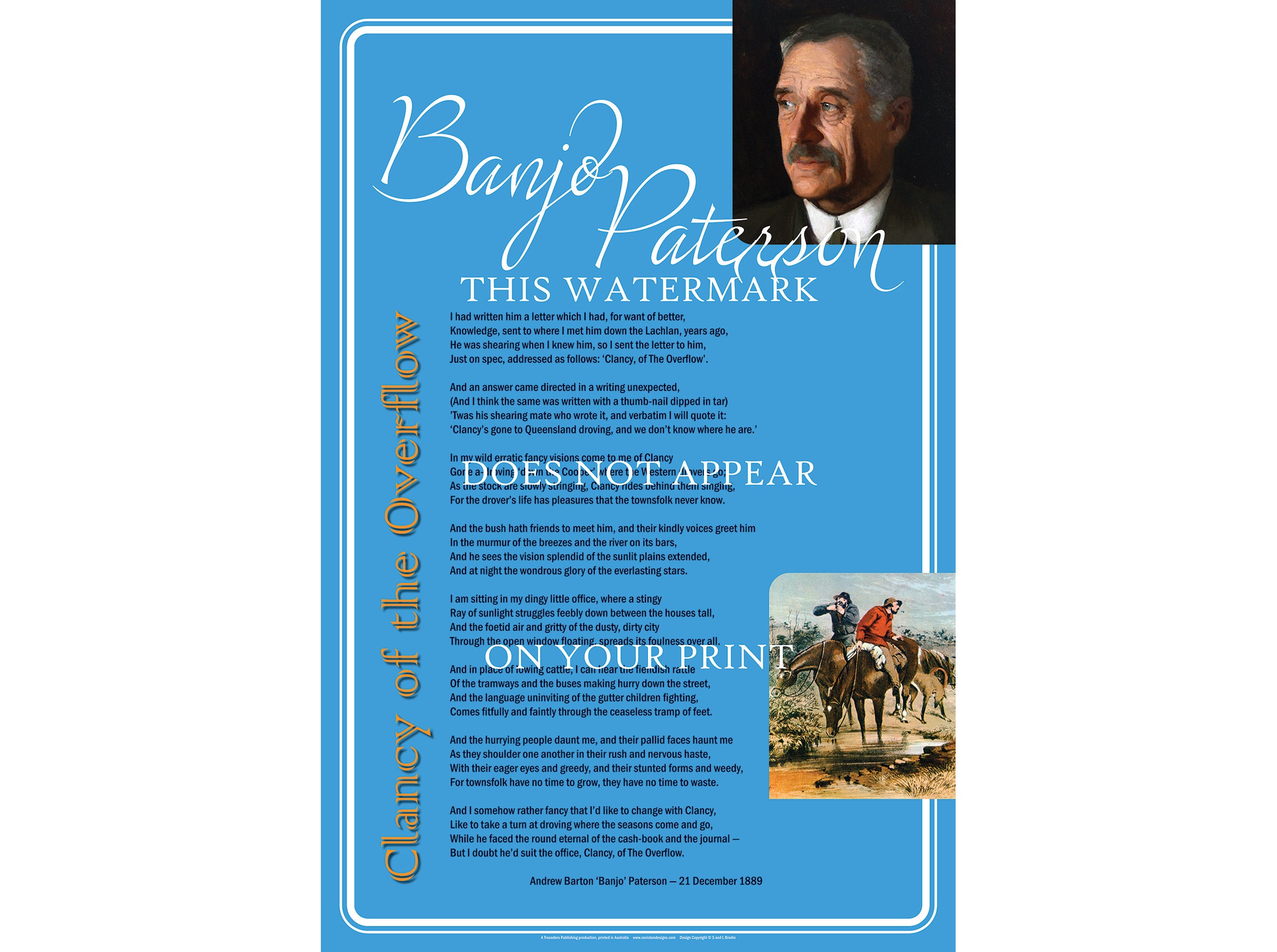 Clancy of the Overflow Art Print – the Classic Poem by Banjo Paterson ...