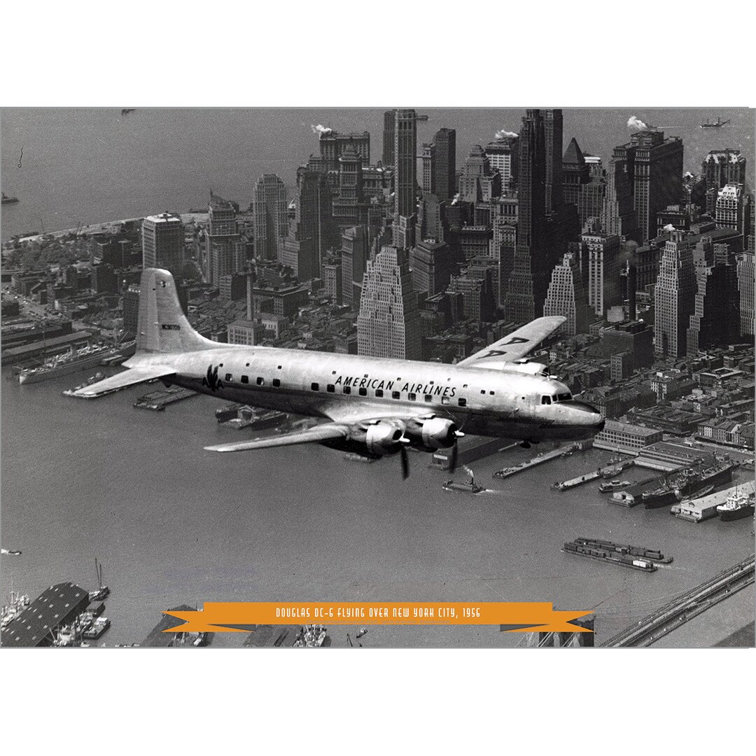 American Airlines Douglas DC-6 Art Print - Airborne Over Manhattan 1956 ...