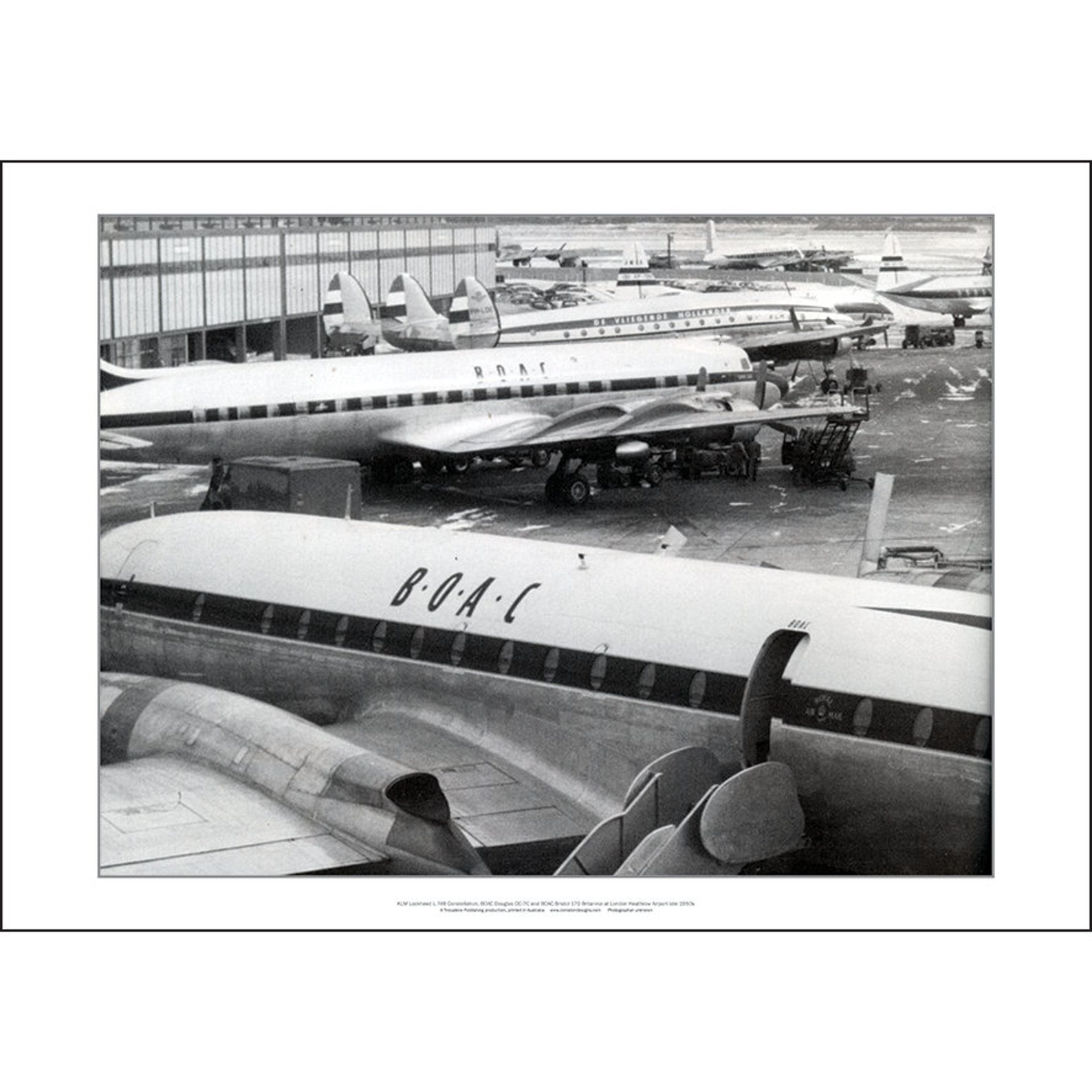 London Heathrow Airport 1950s Art Print - BOAC Britannia and DC-7C, KLM ...