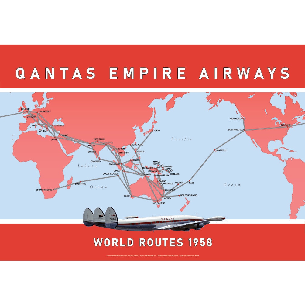 Qantas Empire Airways World Routes Map Art Print – 1958 With Super ...