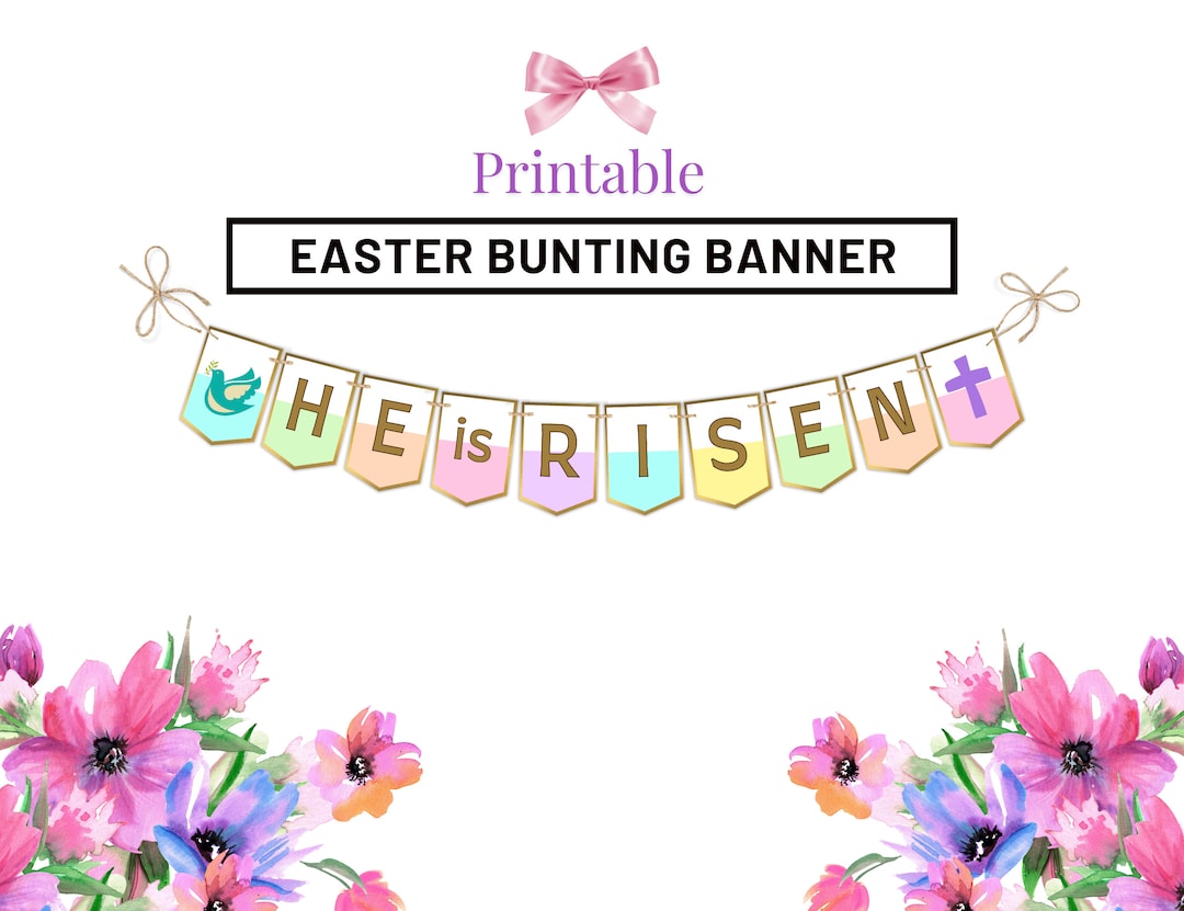 He is Risen Easter Banner Bunting, Religious Easter Banner, He Has ...