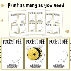 Printable Pocket Bee Cards for Crochet Bees, Bee Charms, Amigurumi Bees ...