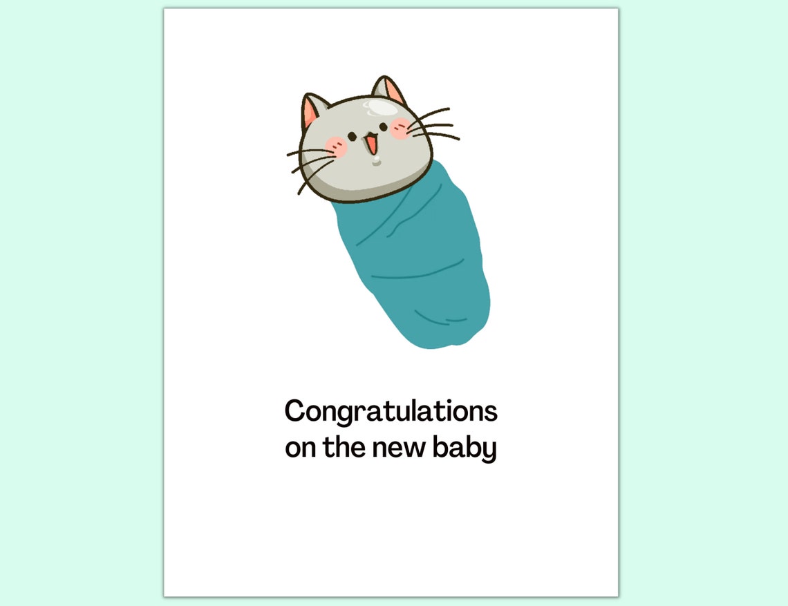 Congratulations on New Cat Card New Kitten Card Swaddled Cat - Etsy