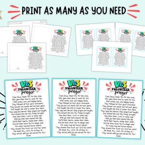 VBS Thank You Cards for Volunteers, Vacation Bible School Prayer Cards ...