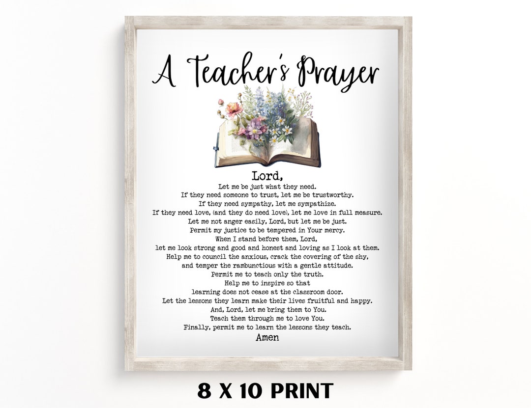 Teacher's Prayer Printable Gift for Teachers in Christian School ...