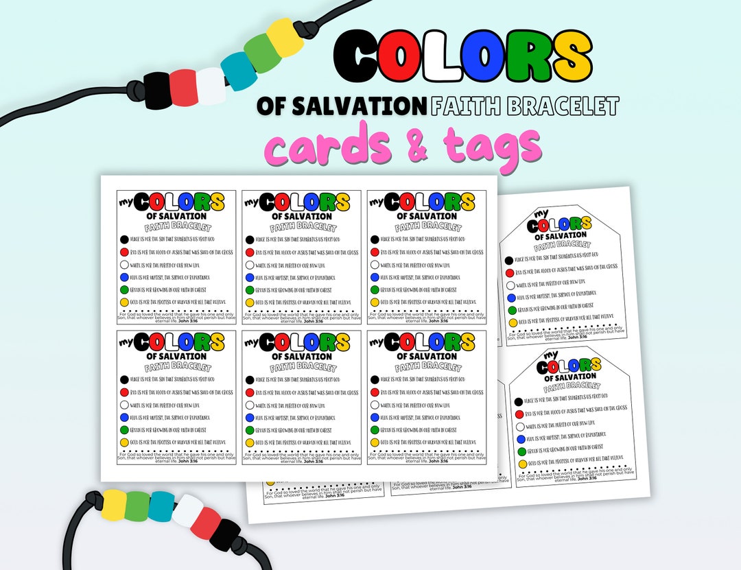 Colors of Salvation Bracelet Craft Cards & Tags, Printable Bible Lesson ...