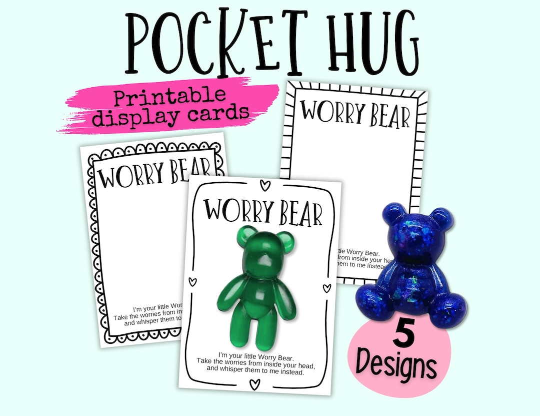Worry Bear Pocket Hug Cards, Pocket Hug Tags, Pocket Hug Printable ...