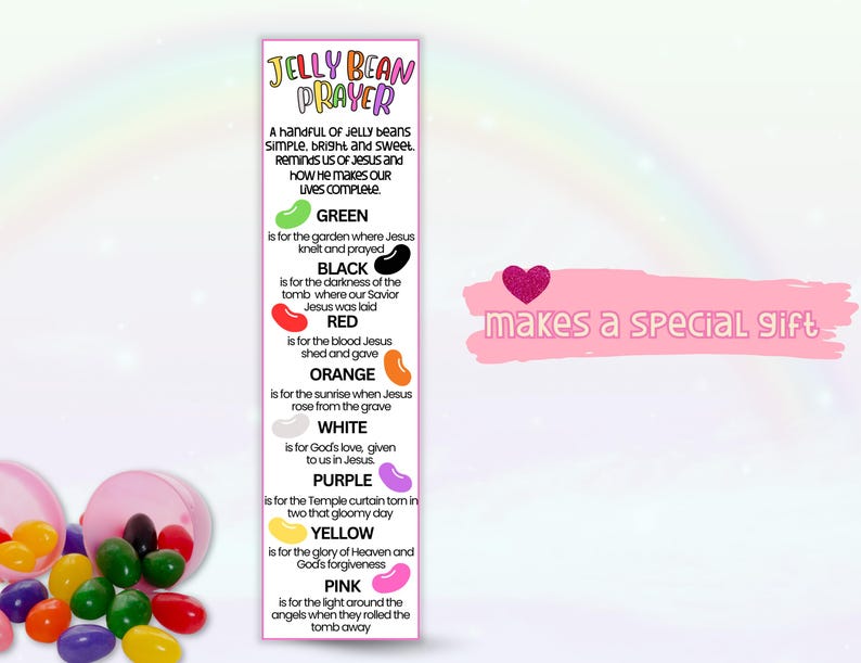 Jelly Bean Prayer, Jelly Bean Poem Printables, Easter Bookmarks for ...
