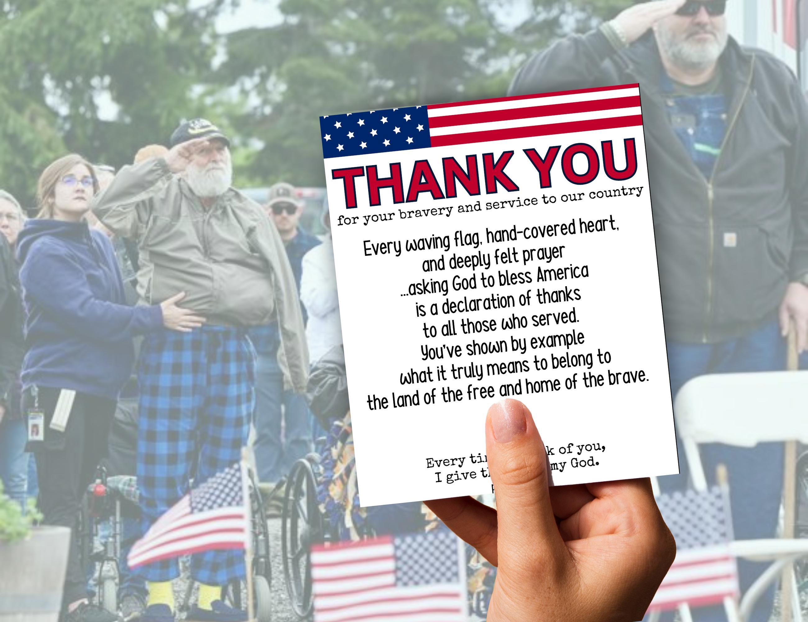 Thank You Cards for Veterans, Thank You Veterans, Printable Veterans ...