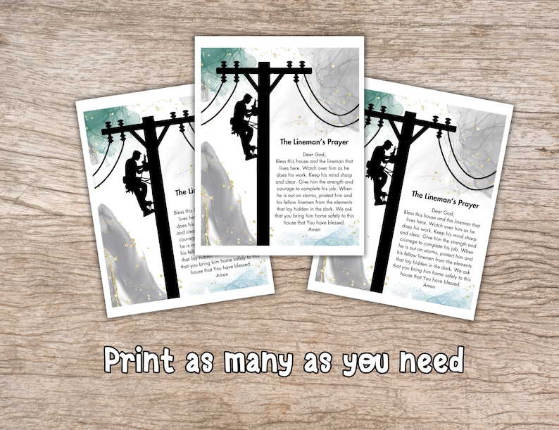 Lineman Prayer Print and Cards, Gift for A Lineman Wife, Electrician ...