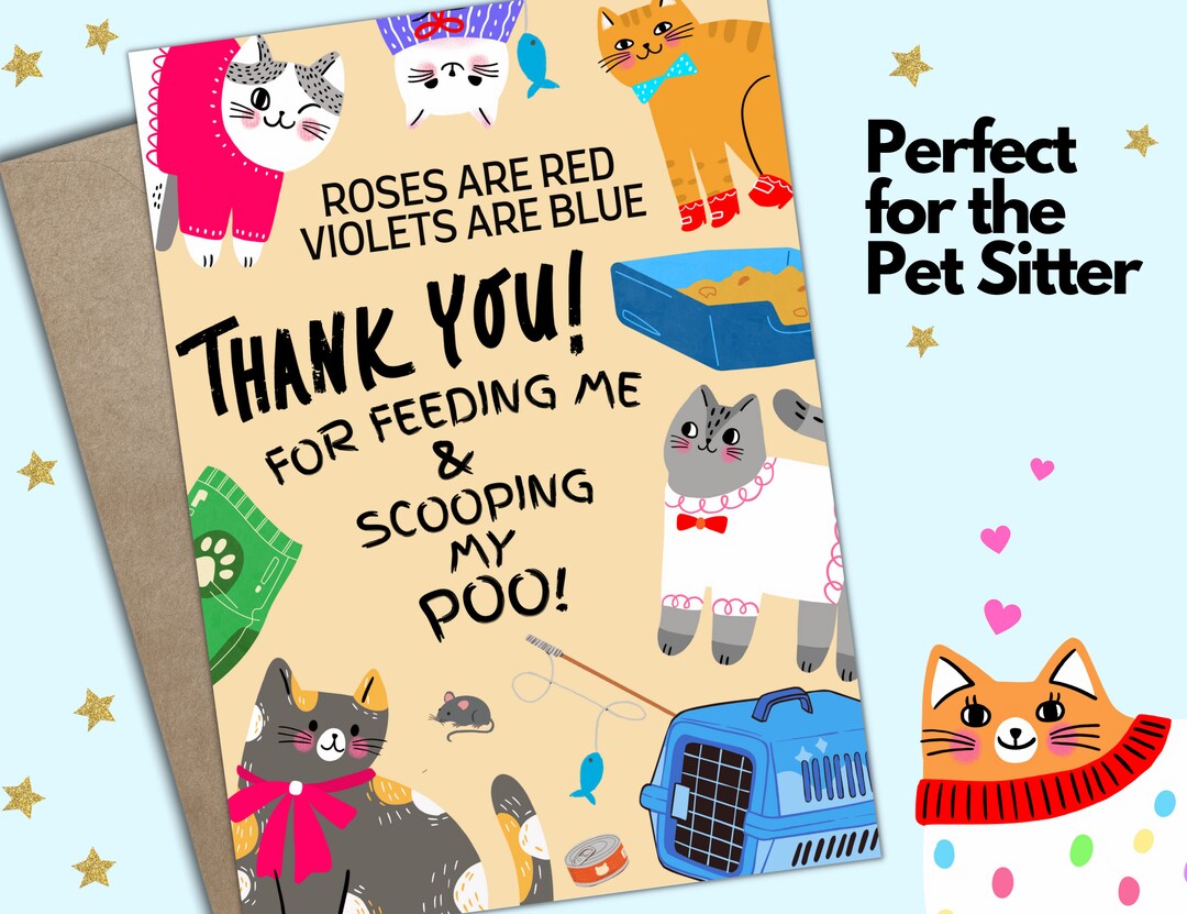 Pet Sitter Printable Card, Funny Card for Cat Sitter, Printable Cat ...