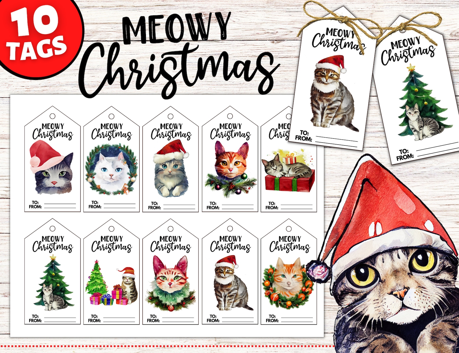 Meowy Christmas Gift Tags Printable Cat Gift Tags for - Etsy