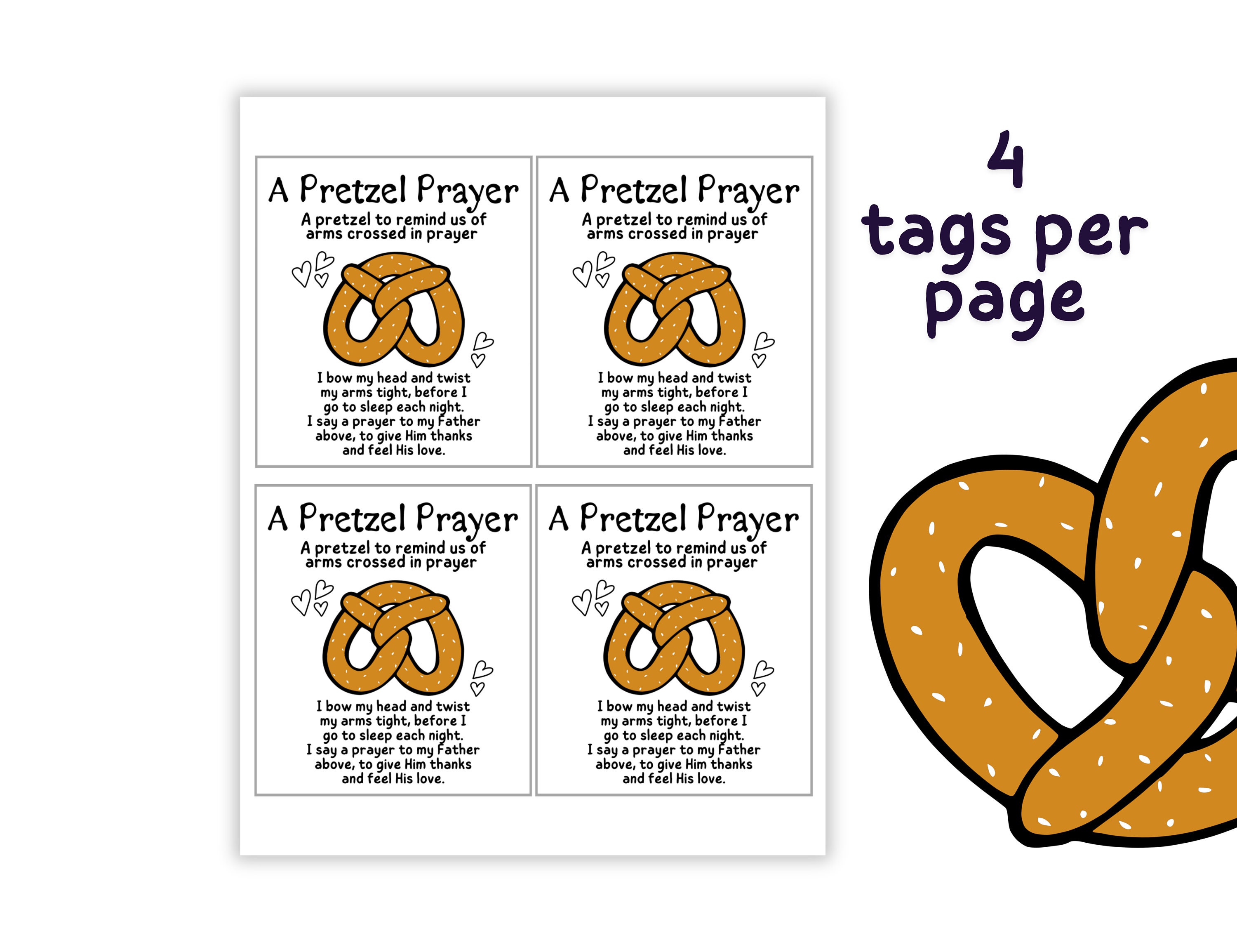 Pretzel Prayer Poem Gift Tags for Kids Church, Christian Summer Camp ...