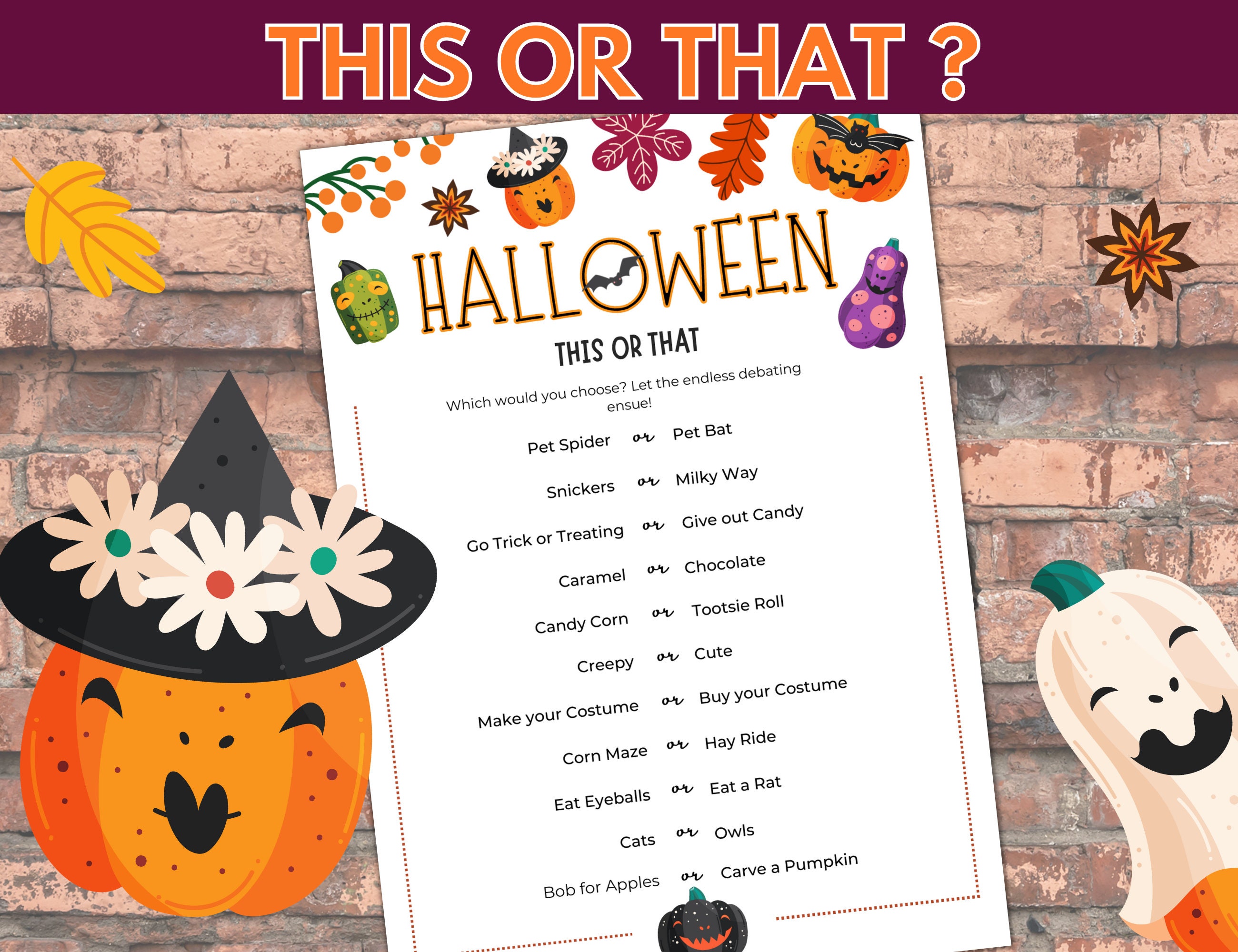 Halloween This or That, Halloween Printable Game, Halloween Party Game ...