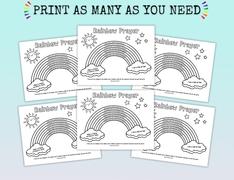 Rainbow Prayer, Rainbow Coloring Sheet, God's Promise to Never Flood ...