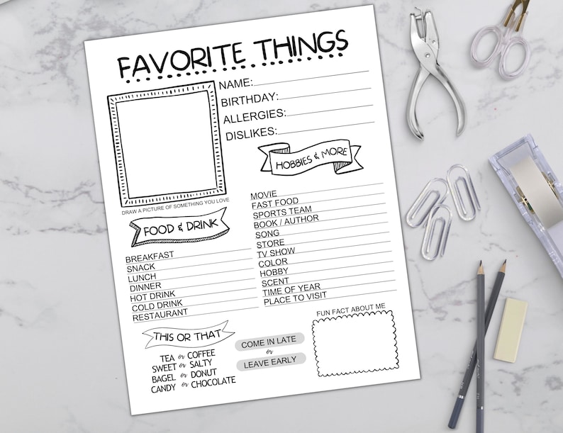 Favorite Things Printable Survey Get to Know Your Team Coworker, All ...
