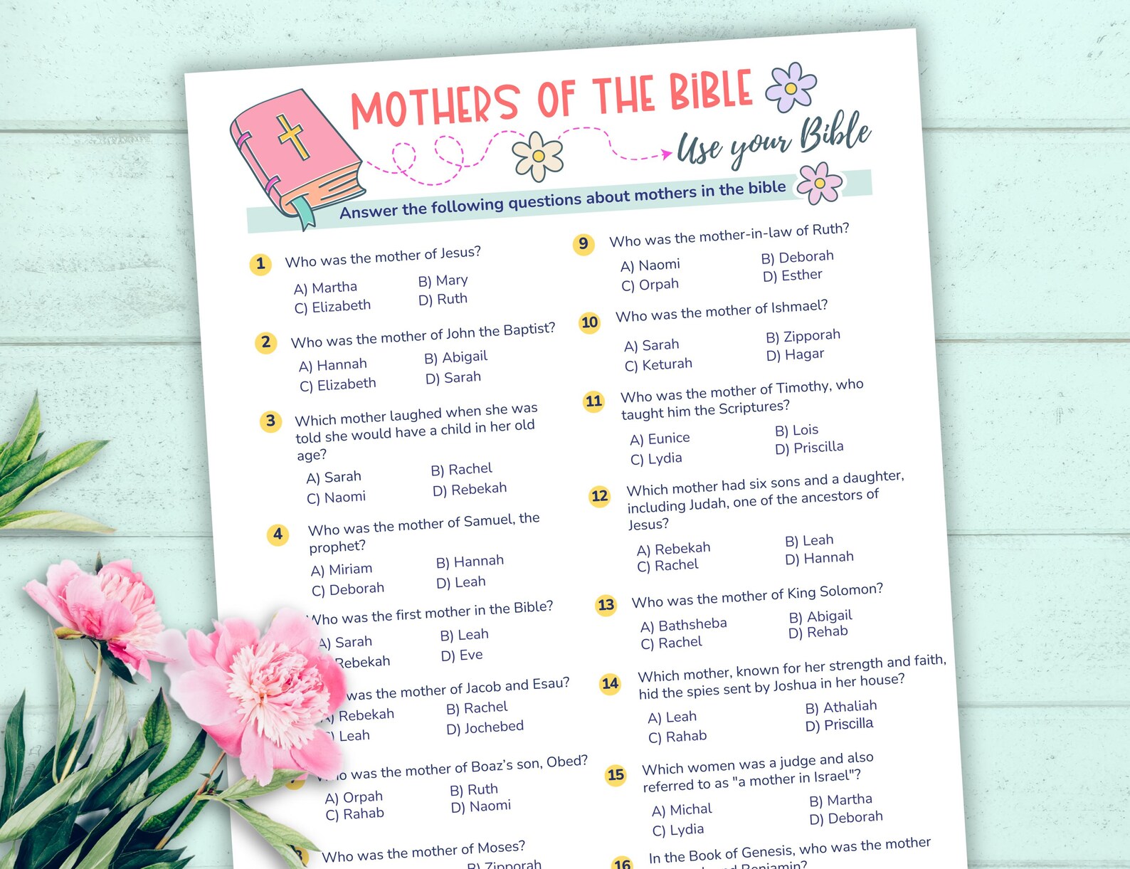 Mothers of the Bible Trivia Game, Women of the Bible Matching Game ...
