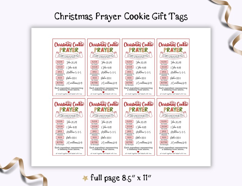 Christmas Prayer Tags for Tray of Cookies, Christmas Cookie Gift Tag ...
